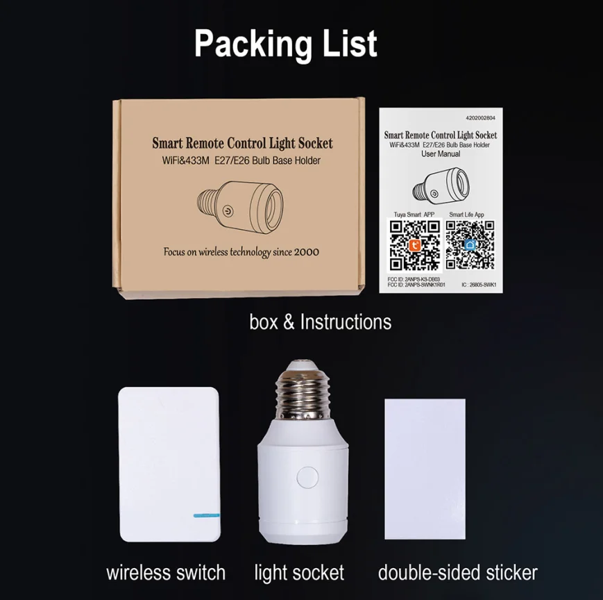 Remote Control Led Bulb E26 E27 Holder 433mhz Rf Wireless Wifi Light ...