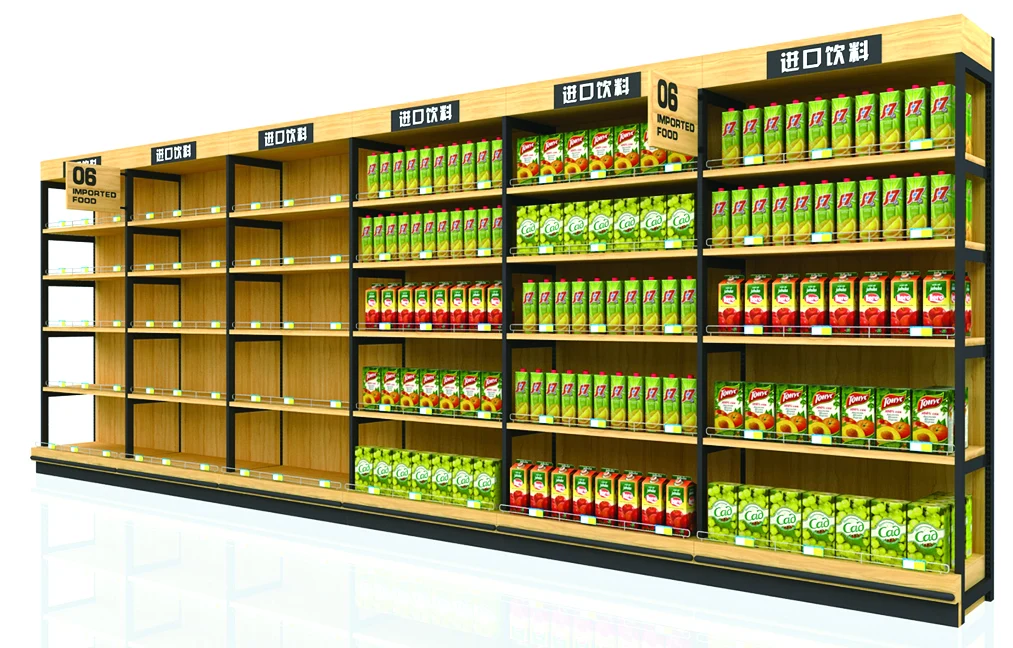 Customized Supermarket Wood And Steel Combination Displays Shelves ...