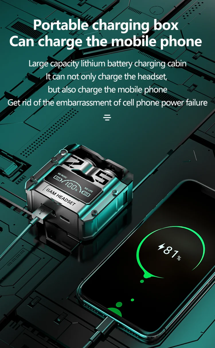 M25 Gaming Headset - Low Latency in-Ear Earbuds with Power Bank