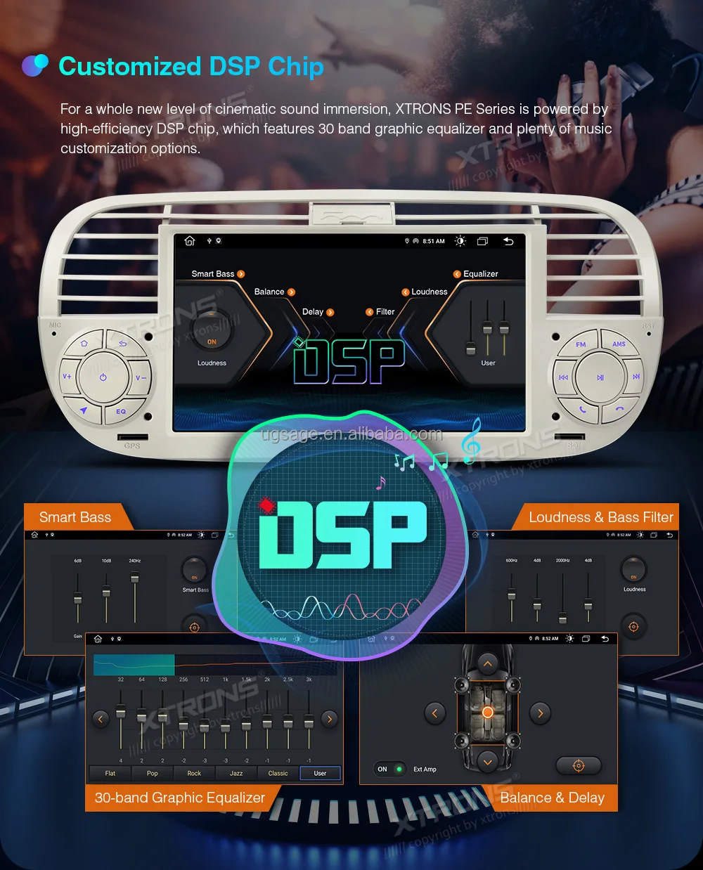 XTRONS 7 Inch Touch Screen for Fiat 500 with Android Auto