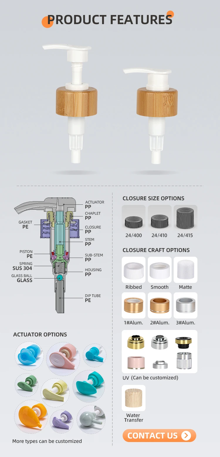 Baoli Bamboo Cover Lotion Dispensers White Black 24/410 Plastic Bamboo Lotion Pump - Buy Buy ...