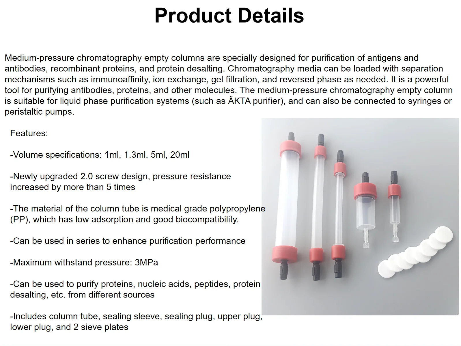 1.3ml Medium Pressure Chromatography Column - Purify Antibodies & Proteins