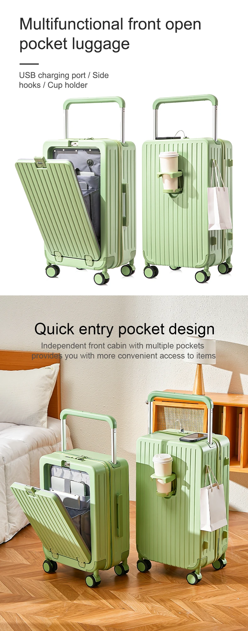 Custom High Quality Wide Trolley Luggage - Large Capacity