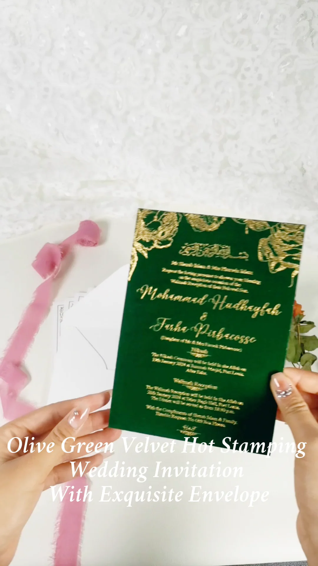 Custom Dark Green And Gold Velvet Wedding Invitation Luxury Gold Floral ...