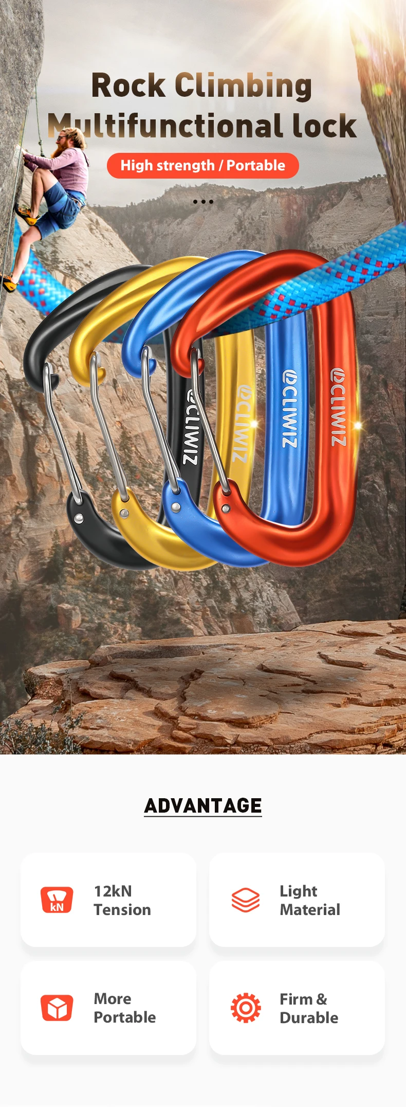 JRSGS 7075 Aluminium Carabiner Clips 12KN - Lightweight & Durable