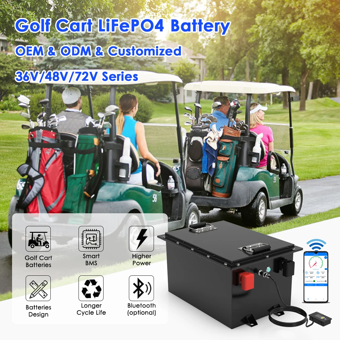 Wholesale Lithium Golf Cart Battery Trolley Car Rechargeable Pack 48V ...