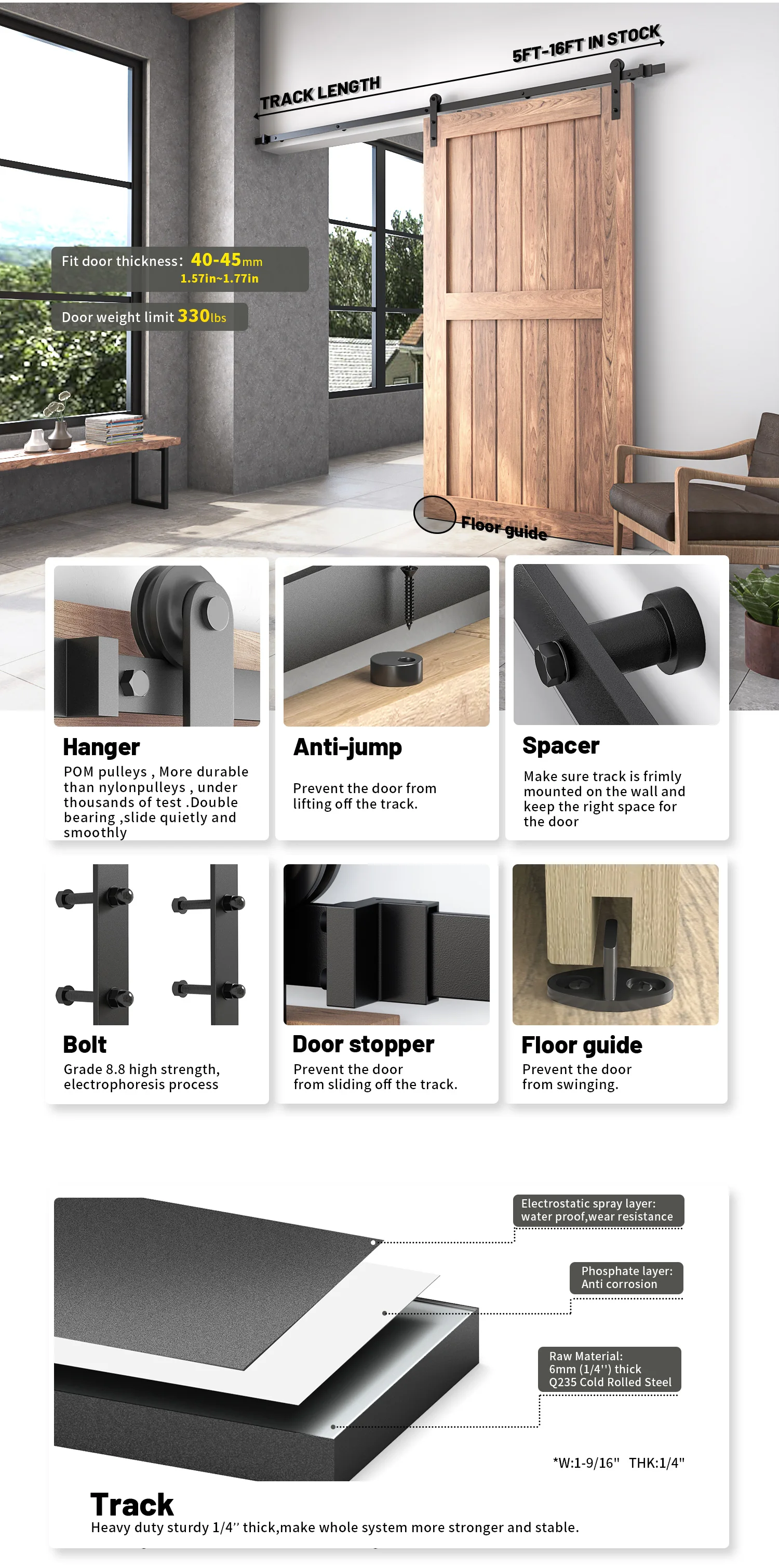 6FT Modern Factory Heavy Duty Sliding Roller for Doors