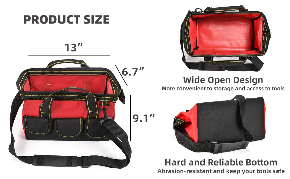 Heavy Duty 13 Inch Waterproof Tool Organizer Bag - 600D Oxford Fabric