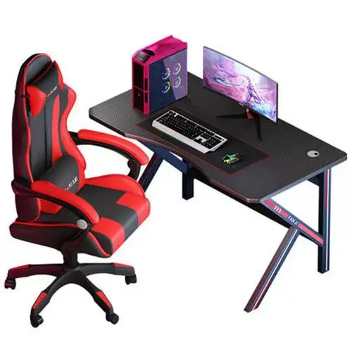 Modern gaming chair and table set pc desktop table RGB black white ...