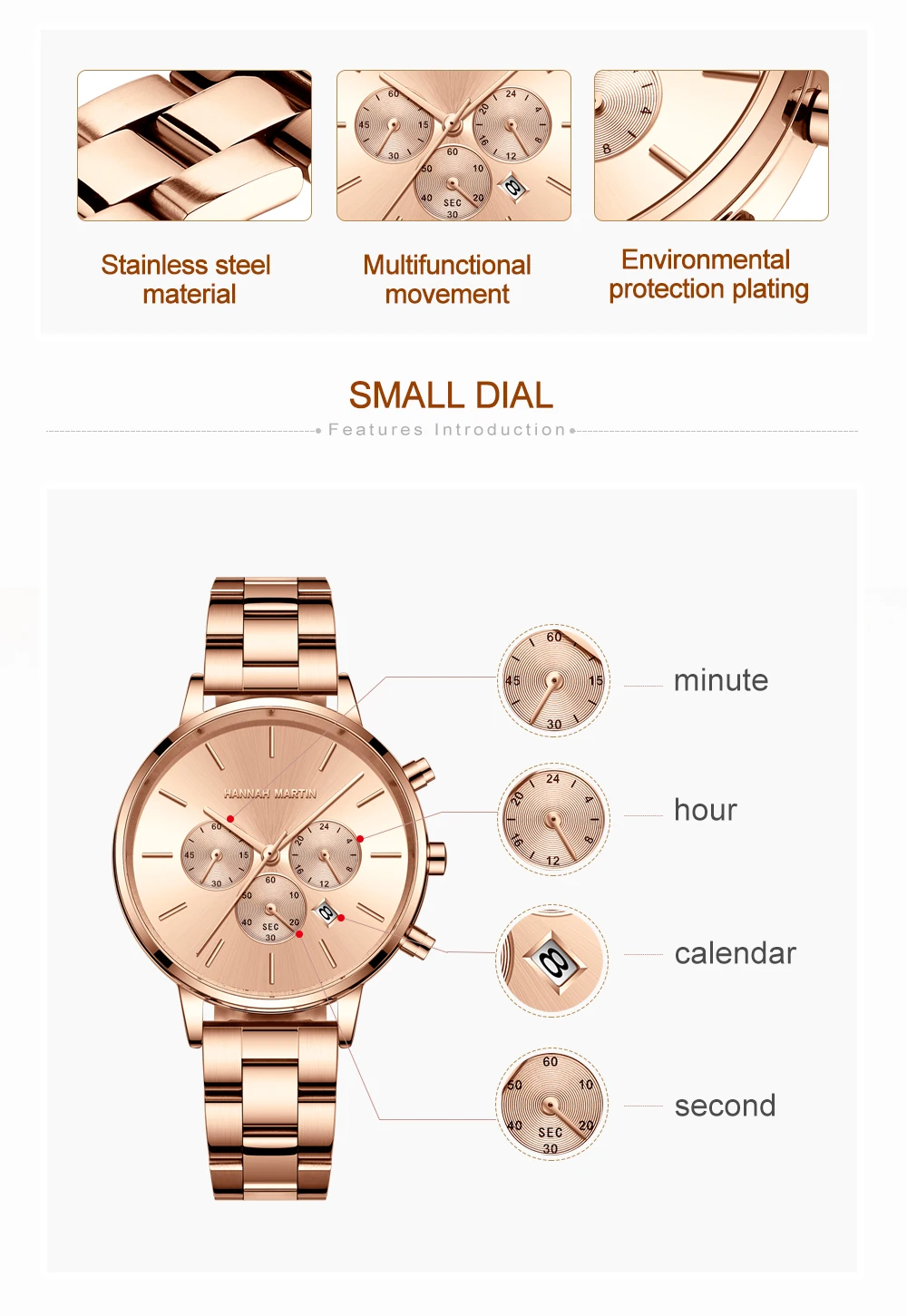 Hannah Martin Watch Factory Original 38mm Rose Gold Chronograph