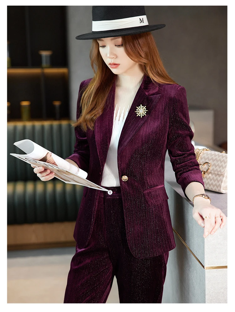 Golden Velvet Elegant Office Uniform Women's Suit| Alibaba.com