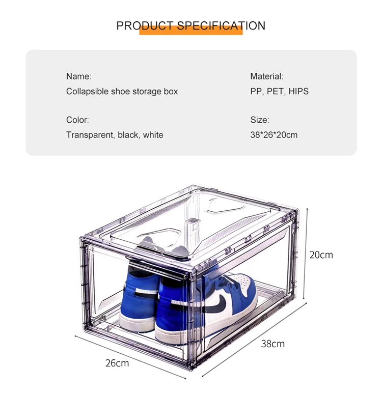 Transparent Pet Plastic Stackable Magnetic Shoe Storage Box Drop Front ...