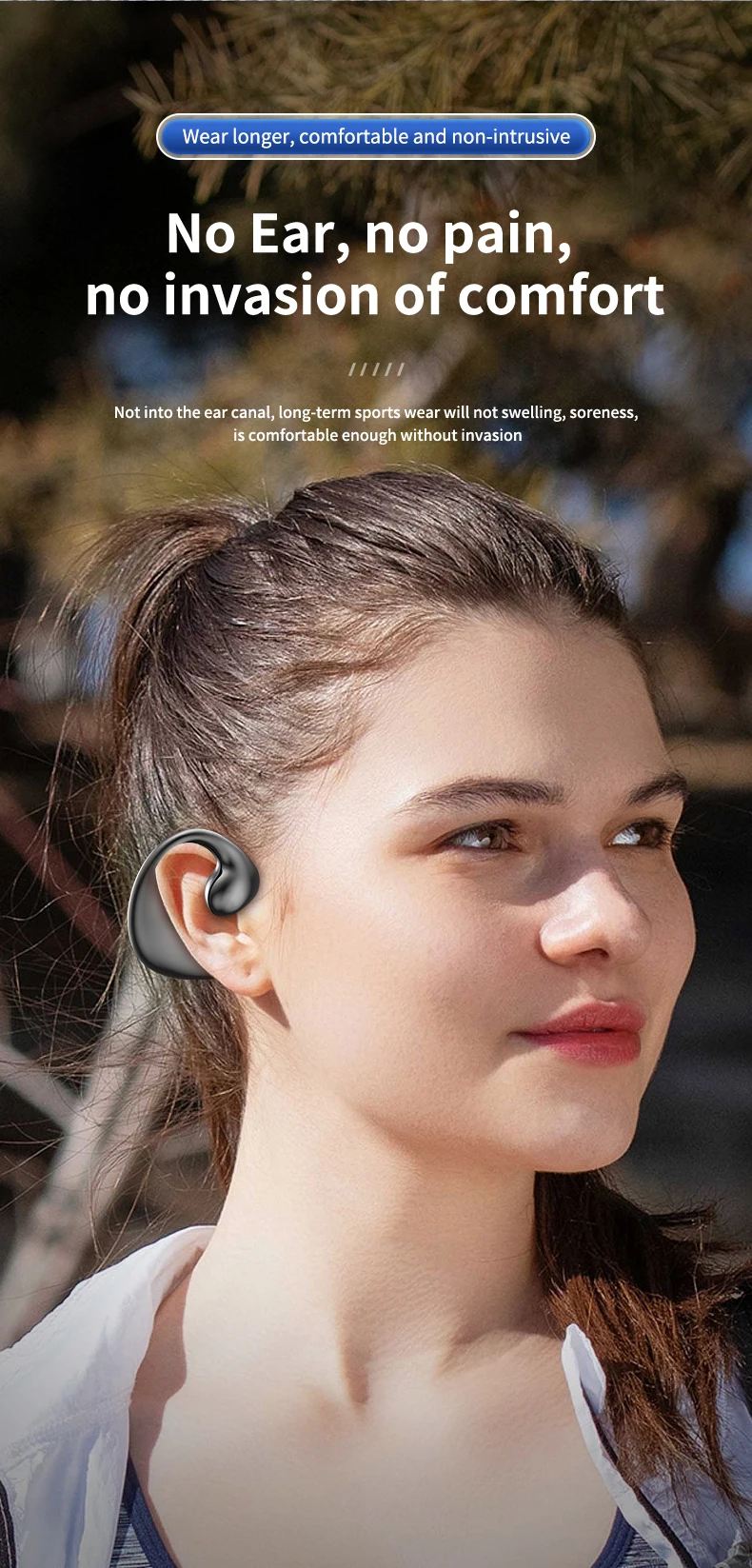 JR02 TWS Wireless Bone Conduction Headphones - LED Earbuds