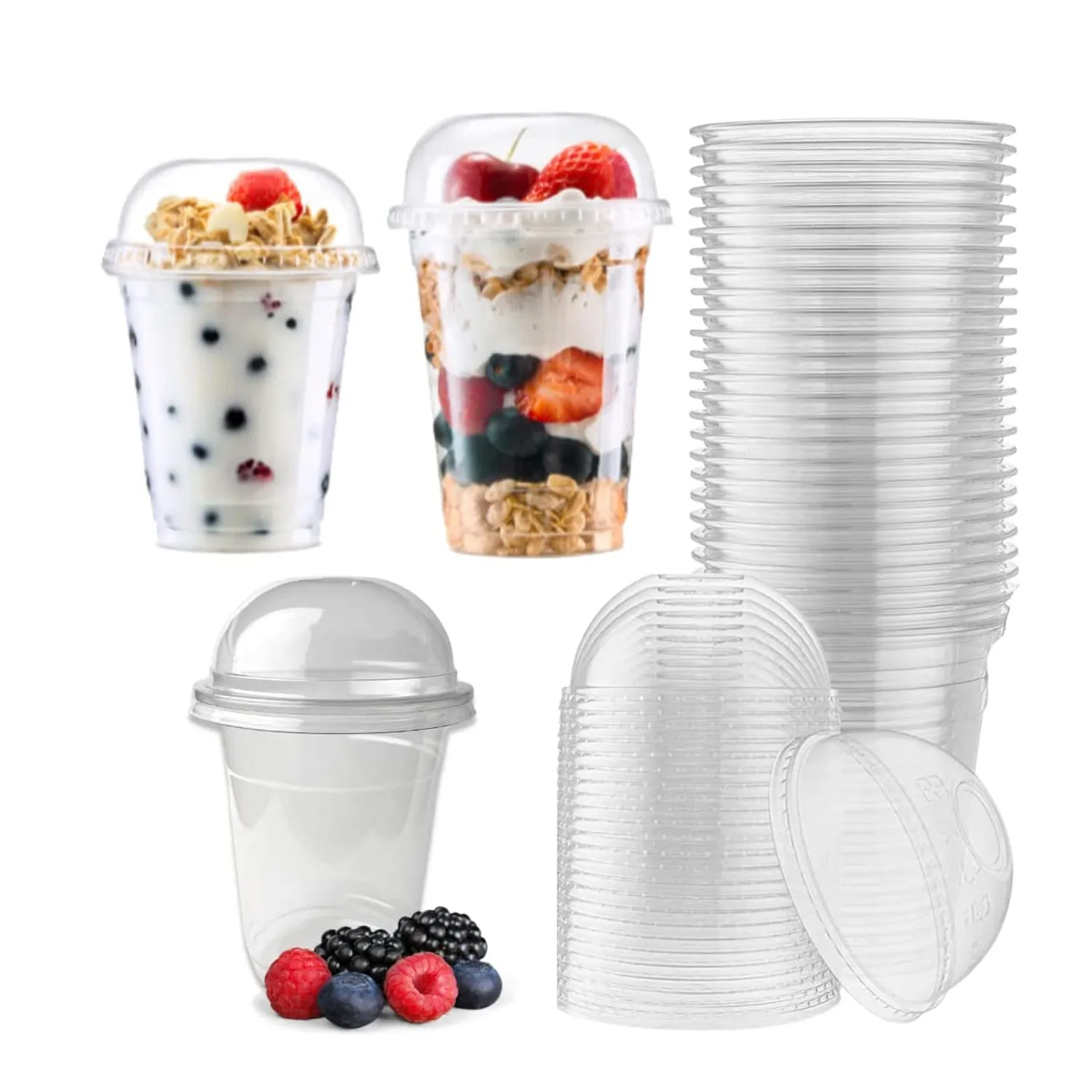 Plastic Smoothie Cups With Dome Lids Clear Drinking Cups For Milkshakes ...