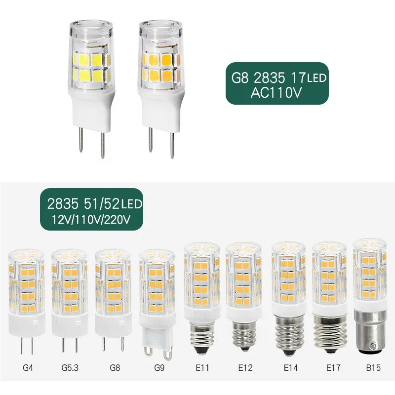 High-quality LED Bulb G4 G8 G9 G5.3 E11 E12 E14 E17 B15 102Leds 76Leds 51Leds 12-30V Universal ...