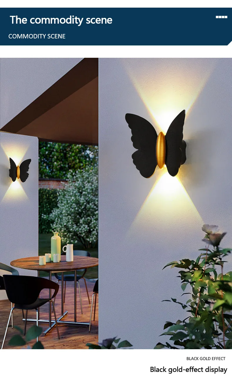 Kingty Modern Simple Butterfly Waterproof Outdoor Wall Lamp