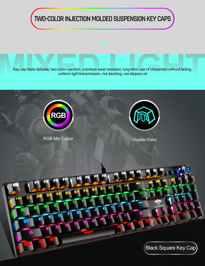 Leaven K990 Gaming Keyboard Blue Switch Led Light Multi Media Mechanical Keyboard Knob - Buy ...