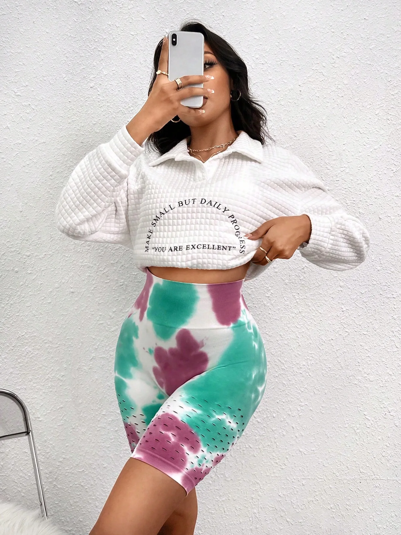 New Art Tie-dye Drip Tint Gradient Hollowed Out Yoga Shorts High Waist ...