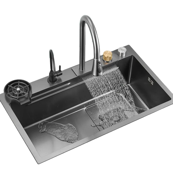 Complete Whole Set Waterfall Kitchen Sink Big Single Bowl With Dish ...
