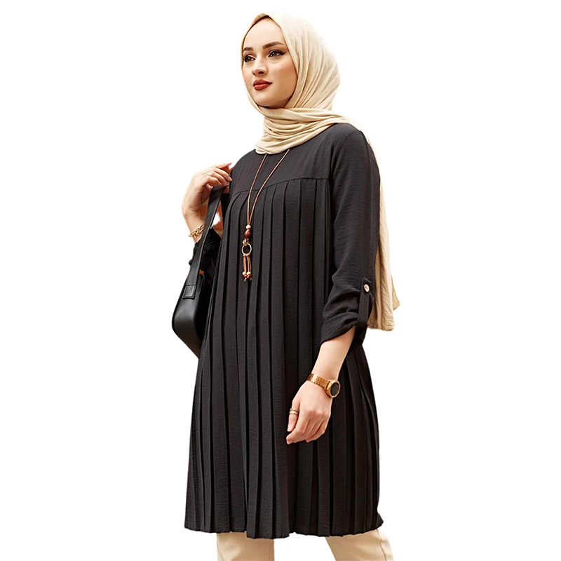 Islamic Muslim Women Blouses Casual Baju 5xl Plus Size Pleated Long ...