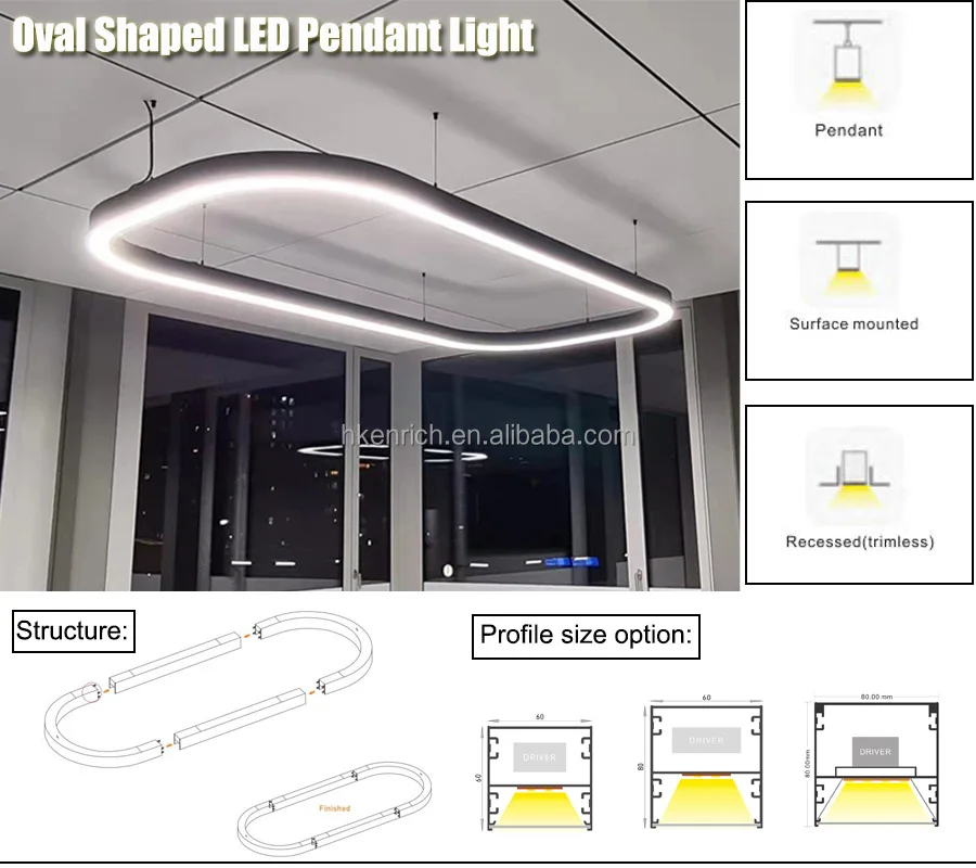 Dali Dimmable Aluminum Housing Oval Led Pendant Luminaire Light For ...