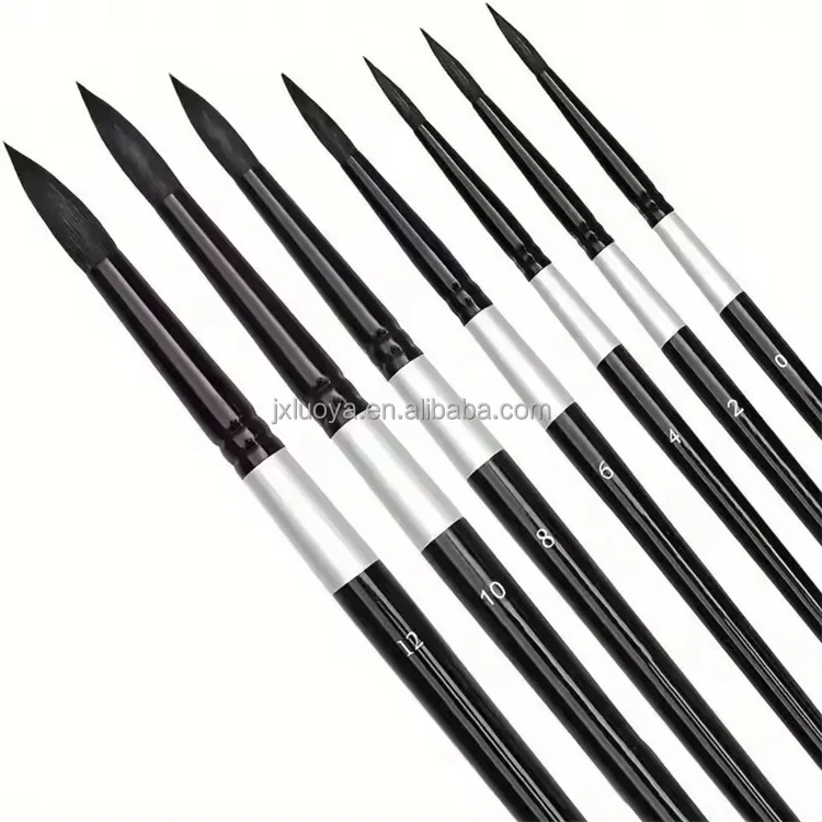7pcs Round Squirrel Hair Paint Brush Set For Watercolor Inks Gouache ...