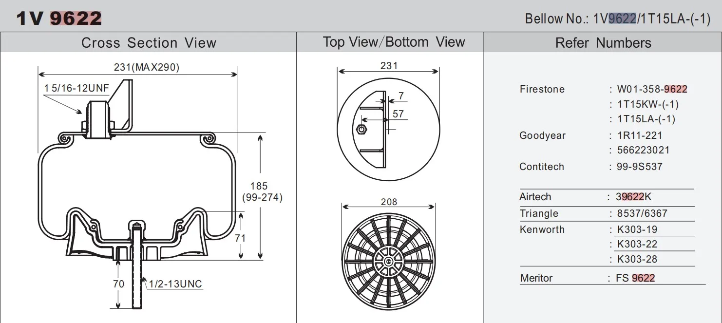 1V 9622 air Spring Assy for Bus Suspension 566223021 1R11-221 W01-358 ...