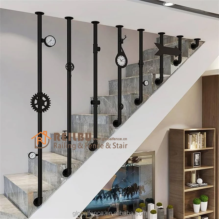 Reilbu Modern L-Shaped Handrail, Ceiling Wall Hand Rail Pipe Stair ...