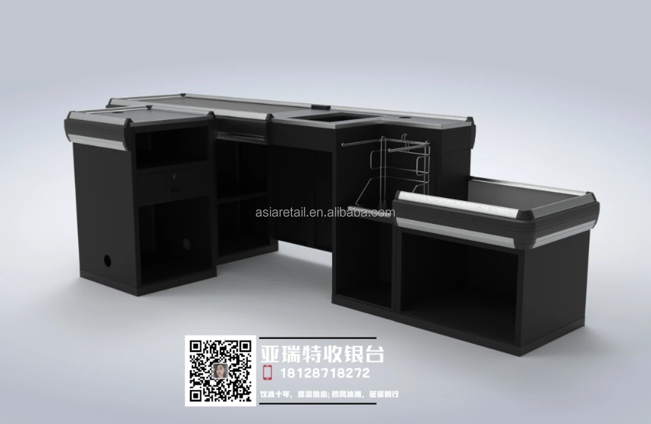 Supermarket Cash Register Stand with Conveyor Belt