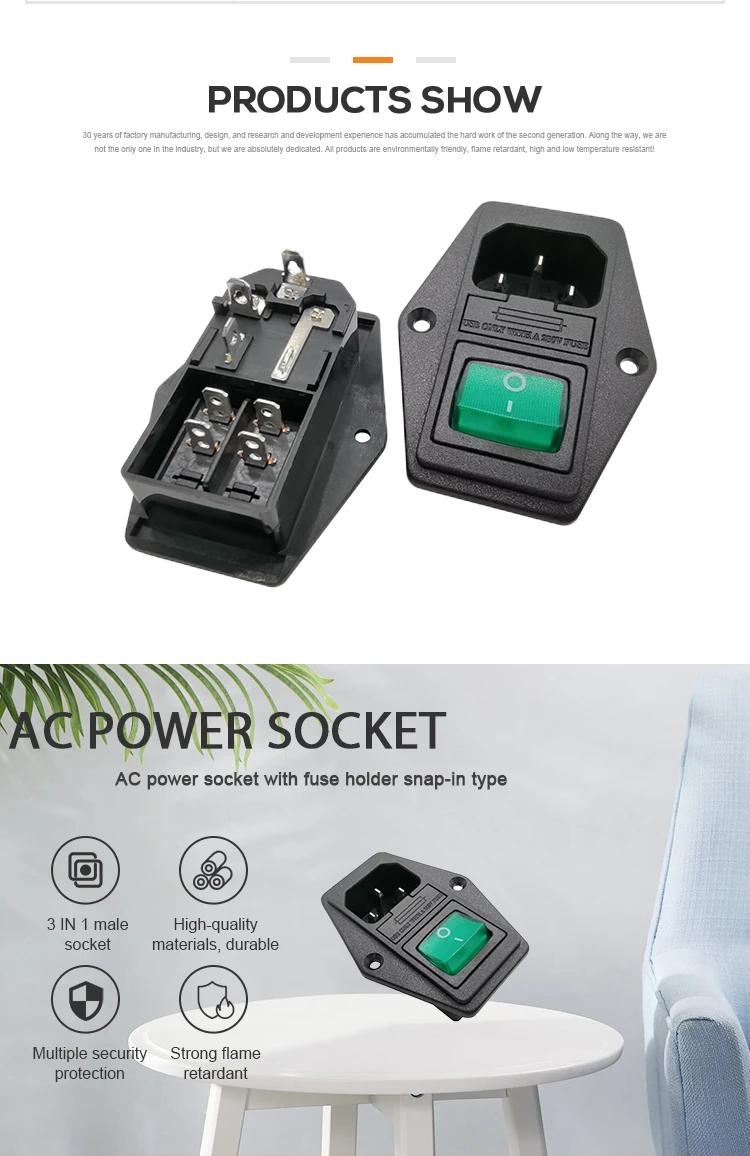 IEC JEC JR-101-1FR2-04 C14 Male Socket Switch Plug Connector