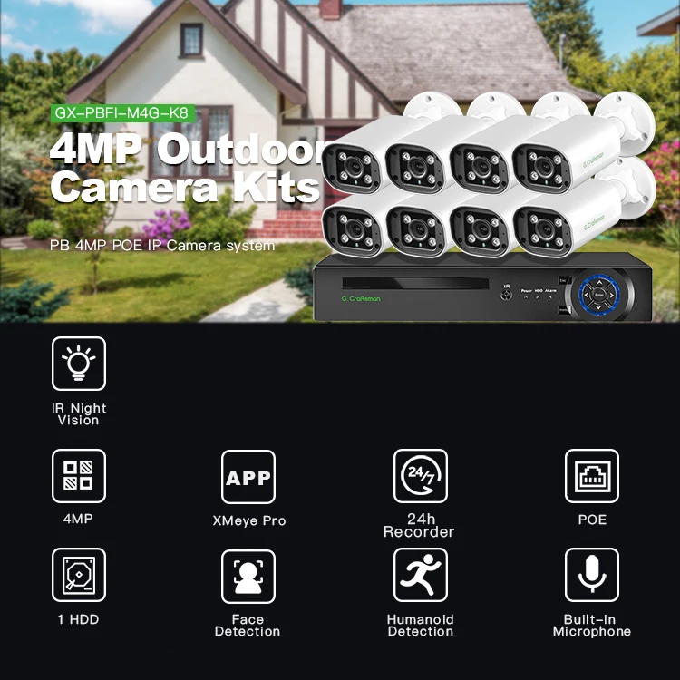 Gx-pbfi-m4g-k8 Gcraftsman 16 Channel 8mp Poe Nvr Kit 8ch 4mp Outdoor ...