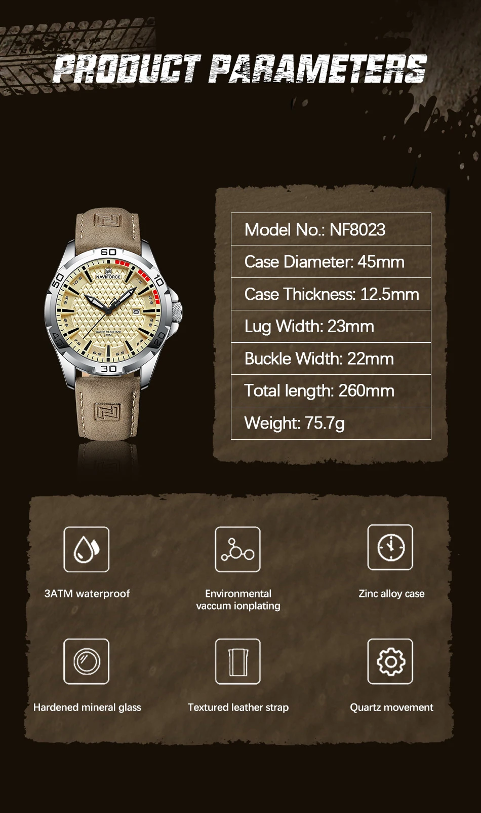 NAVIFORCE 8023 Men's Casual Sport Quartz Wristwatch with Calendar ...