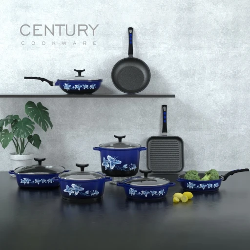 CENTURY 32cm Klein Blue Hand-Painted Aluminium Flower Casserole Gas ...