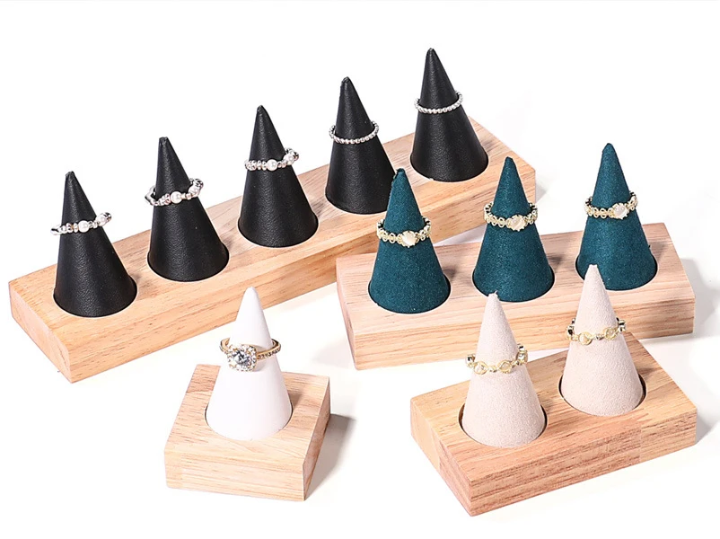 Creative Velvet Jewellery Display Props Cone Solid Wood Stand Holder ...