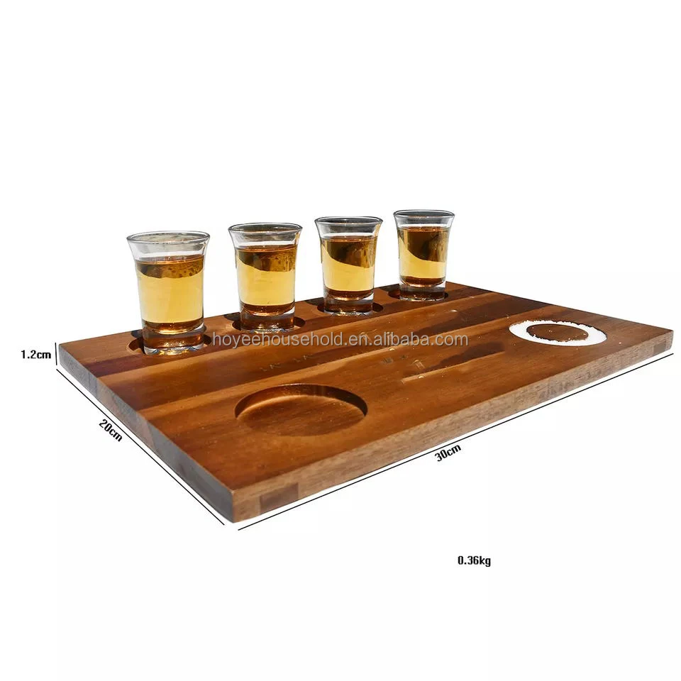 Luxury Tequila Board Shot Tray With Salt Rim Acacia Wood Handmade ...