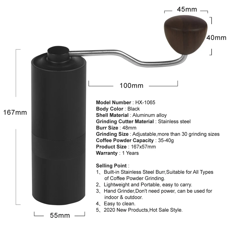 48mm Conical Burrs Espresso Portable Hand Coffee Grinder Black Large ...