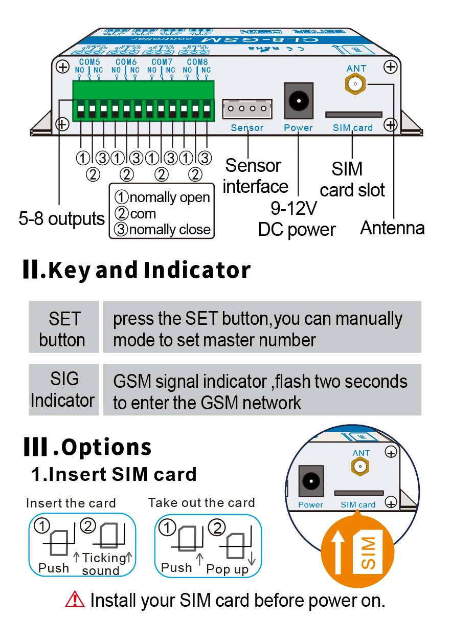 8 Channel Relay CL8-GSM SMS GSM APP Remote Controller