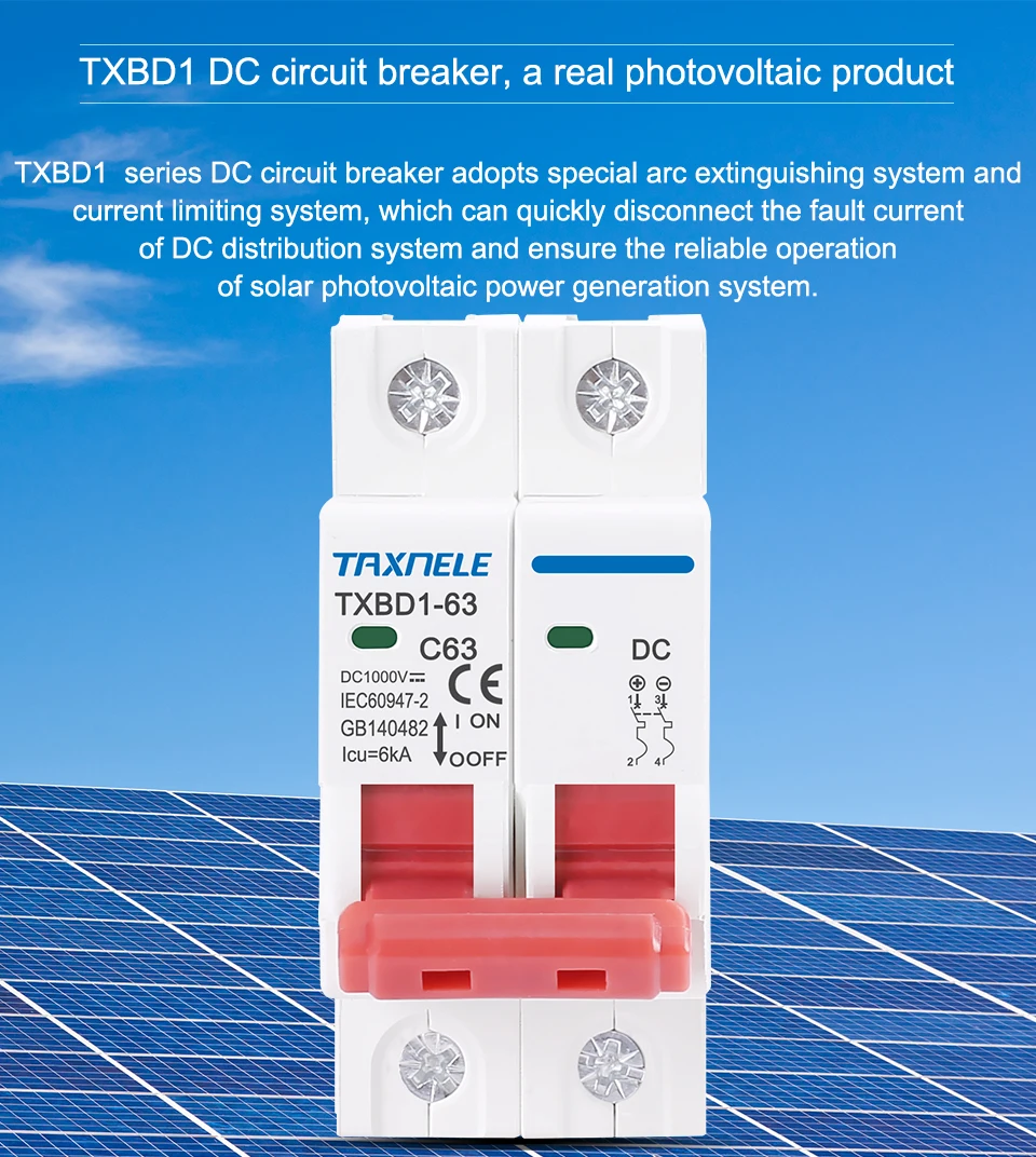 2P DC 1000V Solar Mini Circuit Breaker Battery Switch