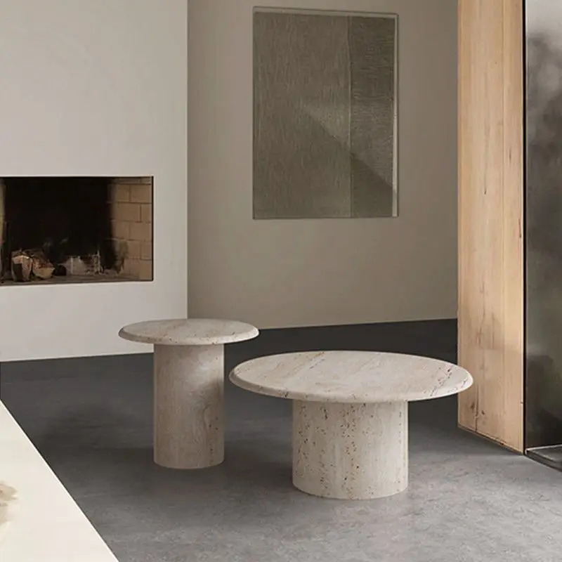 Natural Travertine Coffee Table Round Tea Table Designer Super White ...