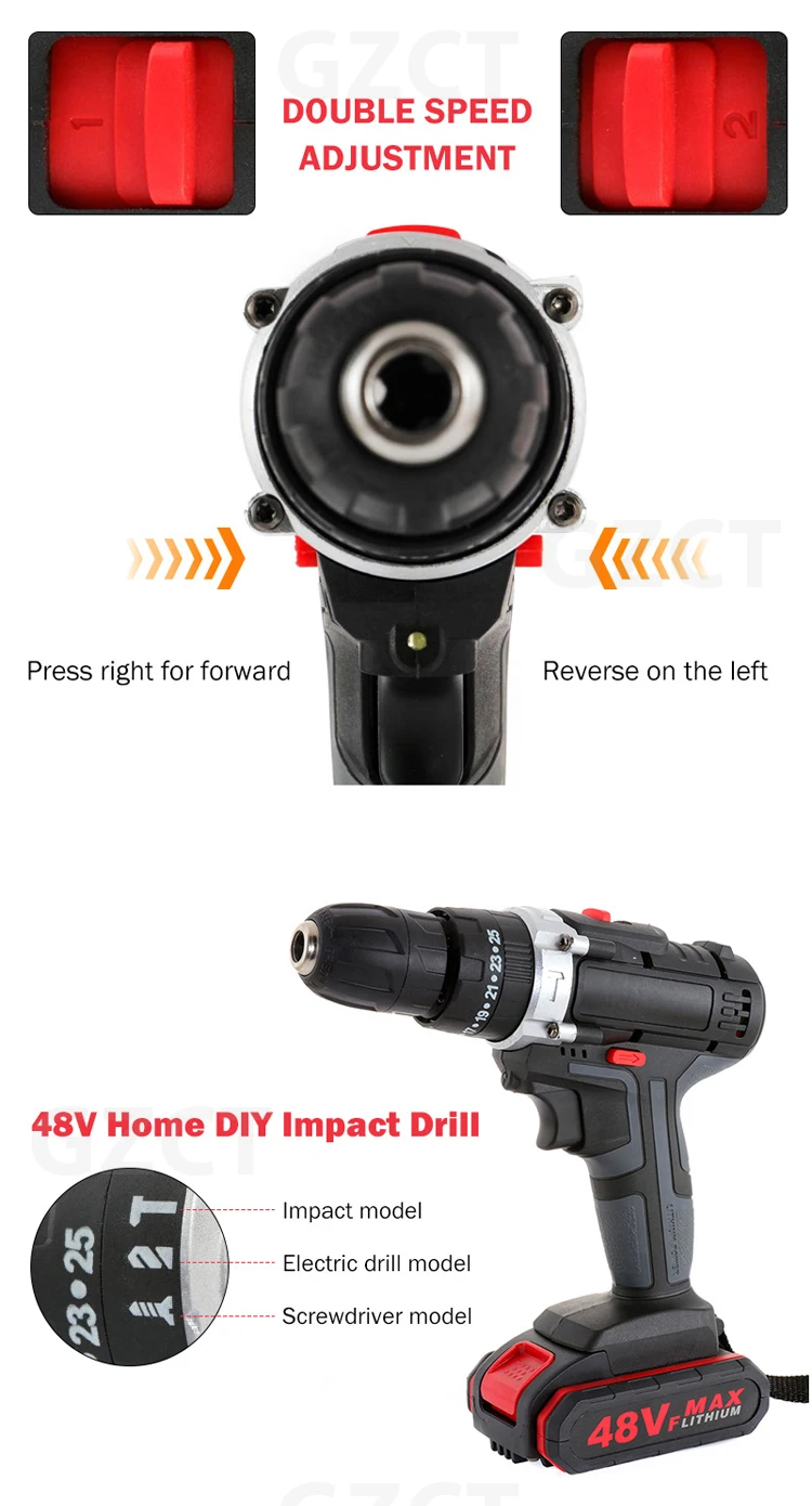 48vf Brush Hand Impact Drill Driver Machine 2500rpm 25nm Electric Power ...