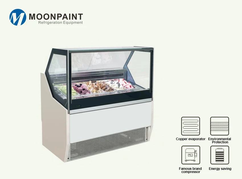 Curved Ice Cream Display Freezer with LED Lighting & Sliding Glass Door ...