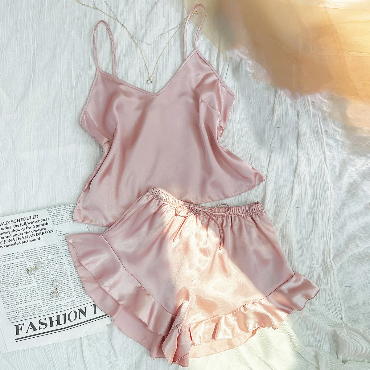 Summer Womens Pajamas Sexy Suspender Small Vest Shorts Two Piece Set