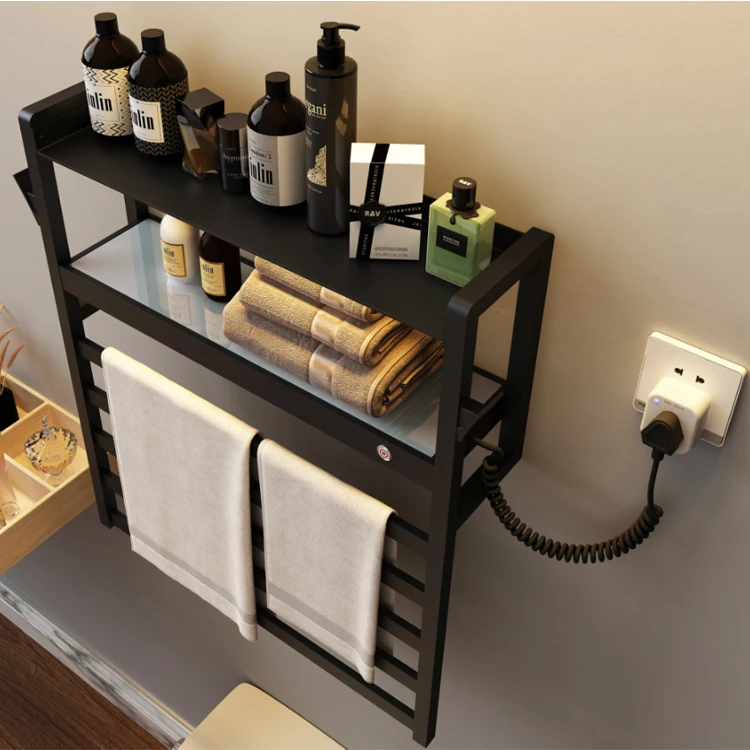 Modern Bathroom Electric Heated Towel Rack With Shelf Electric Towel ...