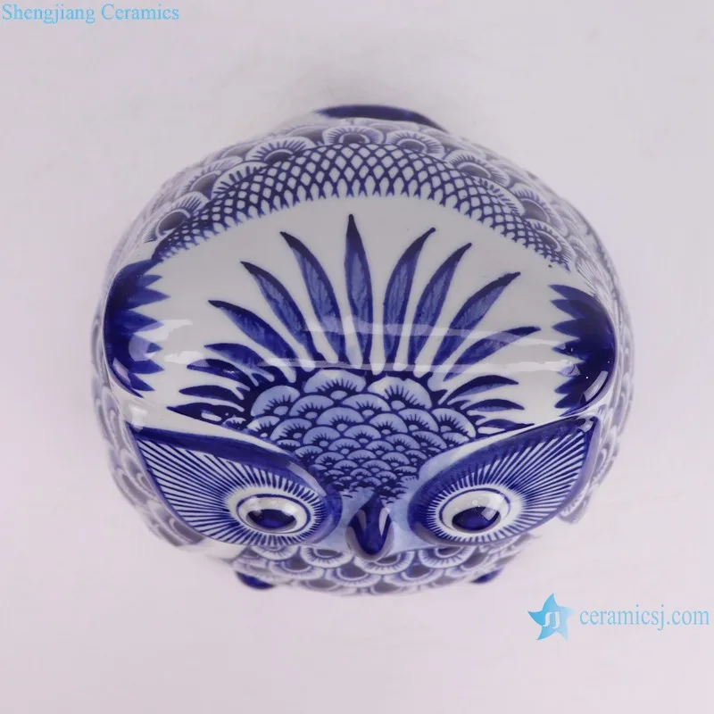 Rxay32-33 Series Blue And White Ceramic Owl Statue Table Deco For Home ...