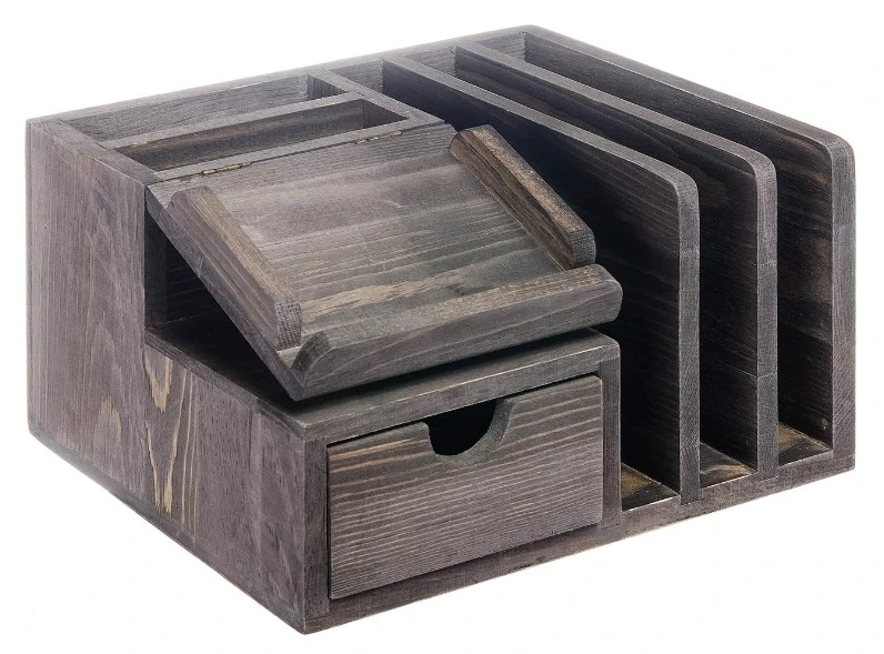 Rustic Wood Desk Organizer Storage Cabinet Mail File Paper Sticky Note ...