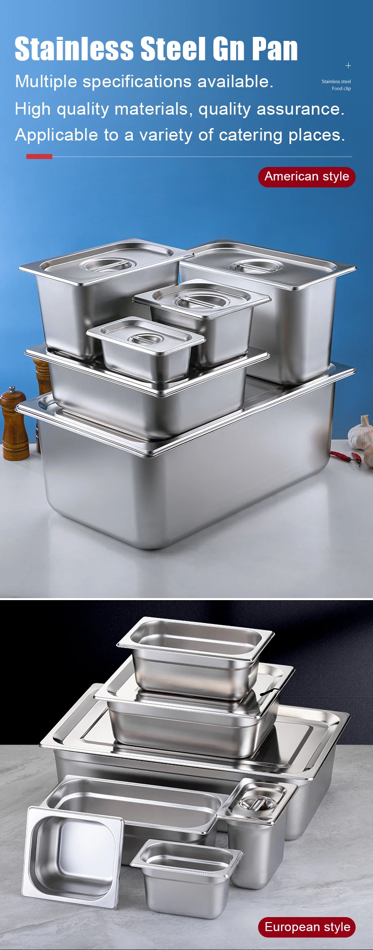 Restaurant Service Equipment American Style Stainless Steel GN Food Pan ...