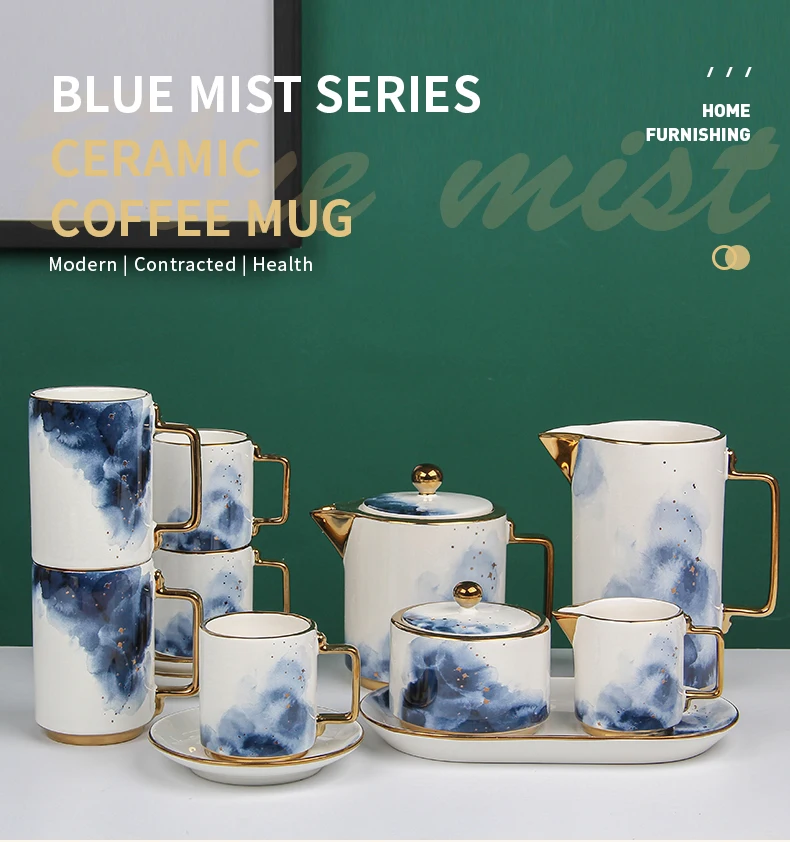 Blue Color Nordic Coffee Cup Ceramic Coffee Cup And Saucer Set - Buy ...