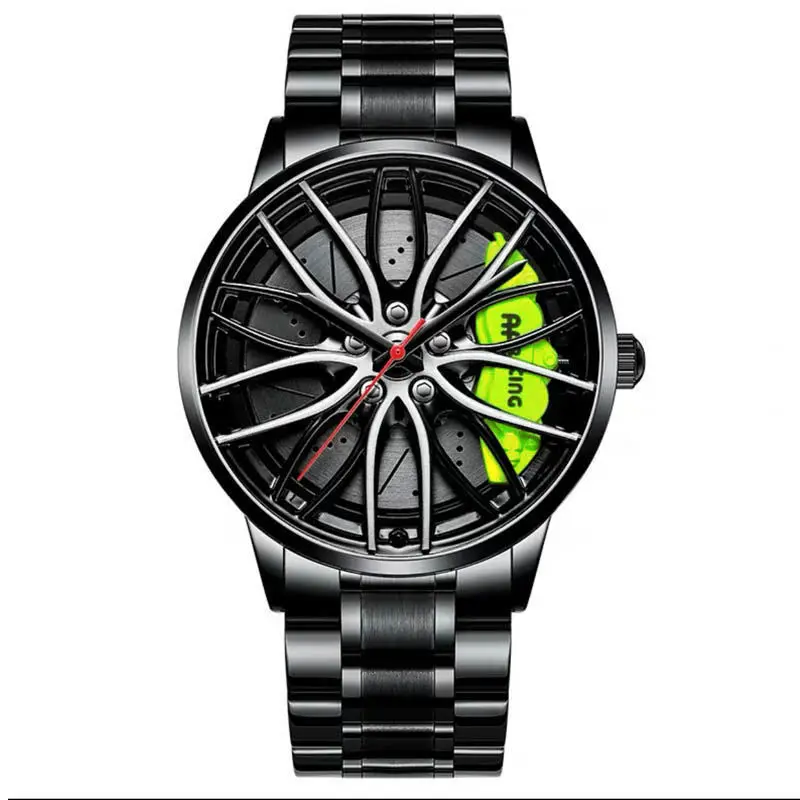 Car Wheel Watch - Stylish 3D Hollow Dial Stainless Steel