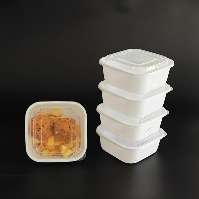 34oz Square White Black Food Packaging Meal Box With High Lid ...