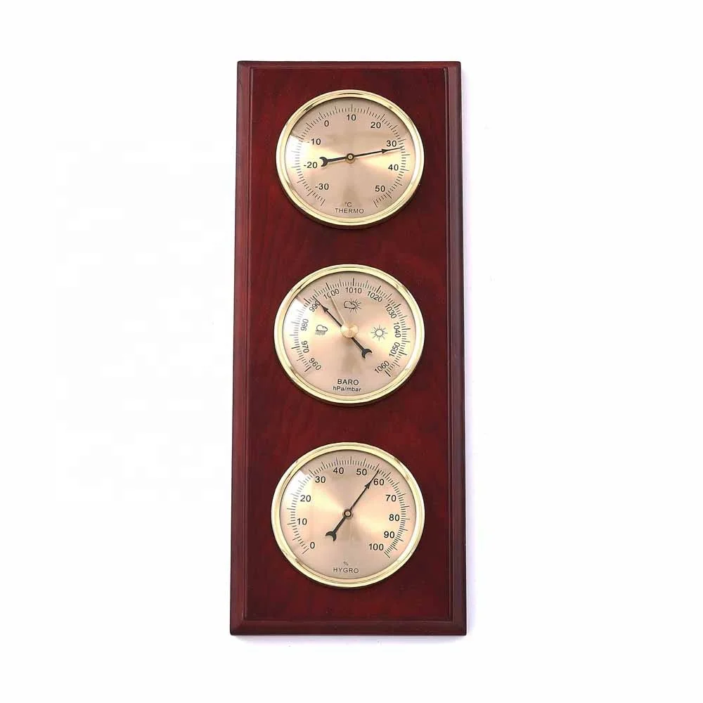 Rectangle Design Wooden 3 Analog Clocks Barometer Hygrometer ...